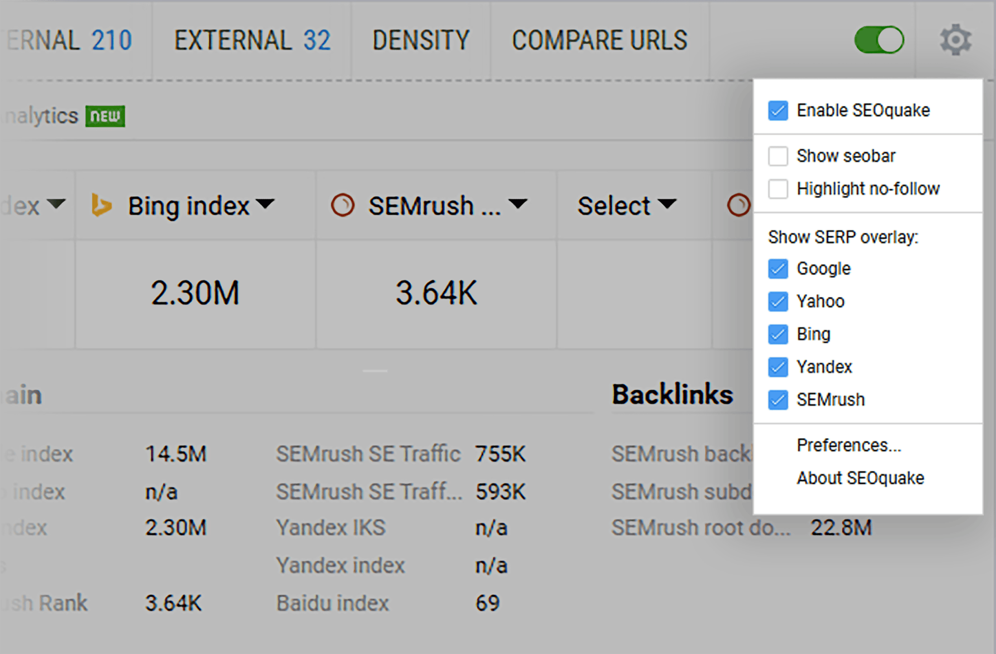 SEOquake Configuration - Backlinko