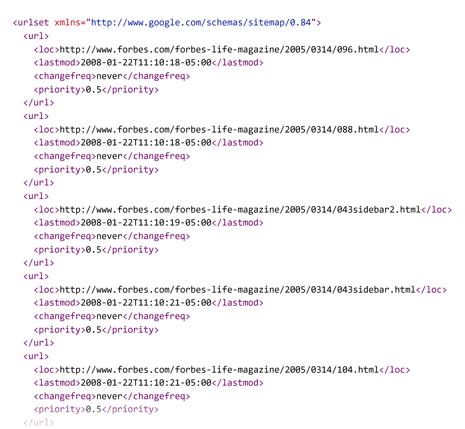 While the news sitemap contains news-themed URLs: